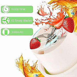 Portable Blender USB Rechargeable, Personal Size Blender for Shakes and Smoothies, Strong Cutting Power with 12 Blades, for Smoothies Shakes Baby Food and Proteins - Home Office Gym Sports and Travel