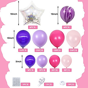 Purple Balloon Garland Arch Kit, Pink and Purple Balloon Garland Kit, 81Pcs Purple Balloons Arch Kit with Agate Balloons and Star Foil Balloon for Birthday Party Baby Shower Wedding Decorations