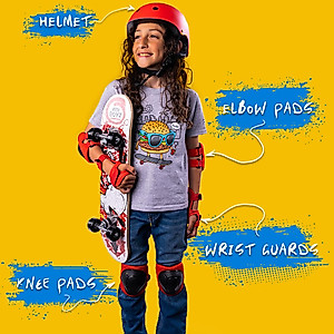 Kids Skateboard Bike Helmet Pads Set Protective Gear from Rude Boyz - Knee Pads Elbow Pads Wrist Pads Set for Youth Boys Girls