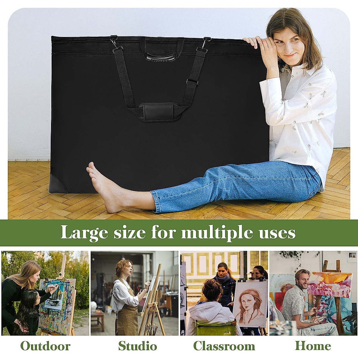 Alpinista Art Portfolio Bag,24 x 36 inches Waterproof Art Work Portfolio Case with Detachable Shoulder Strap for Artwork Organization, Black