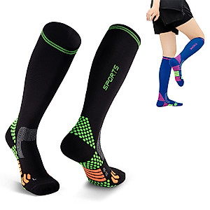 SUMARPO Running Compression Socks for Women,Unique 3D DOTS Cushioned Socks, Medical 20-30 mmHg Knee High Socks,2 Pairs