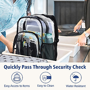 F-color Clear Backpack, Large Heavy Duty Sturdy Waterproof PVC Transparent Clear Bag for Men, Women, Boys, Girls, Stadium, School, Travel, Black