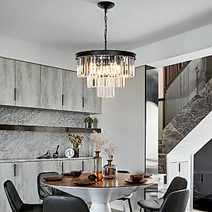 Weesalife Black Crystal Chandeliers for Dining Room Lights Fixtures, 9 Lights Modern Contemporary Chandeliers for Bedroom, 3-Tier Round Crystal Chandeliers for Living Room Entryway Kitchen island