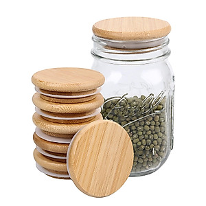 Mason Jar Lids - Reusable canning lids Bamboo mason jar Lids, Food Grade Material Silicone Sealing, 100% Fit & Airtight for Regular Mouth Mason Jars (6PCS Regular Lids, Bamboo)