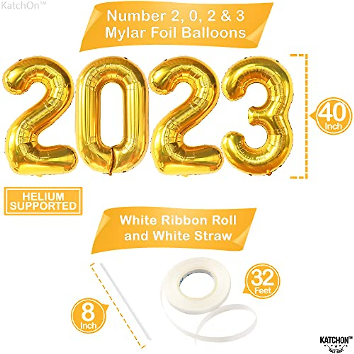 Big, 40 Inch Gold and Black 2023 Balloons Set - Graduation Decorations | Gold and Black Graduation Party Decorations | 2023 Numbers Balloons for Graduation Party Supplies, Class of 2023 Decorations