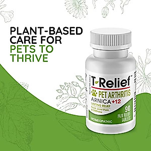 MediNatura T-Relief Pet Arthritis Relief Arnica +12 Powerful Natural Homeopathic Medicines Help Ease Hip & Joint Pain Soreness & Stiffness for Dog & Cat - 90 Tablets