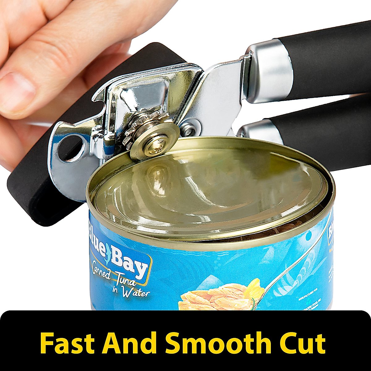 AHRAM Manual Can Opener, Sharp and smooth glide cutting wheel, With magnet lefter, Safe edge, Made with heavy duty materials, With additional glide cutting wheel as a spare part, With a bottle opener