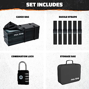 Mockins 16 Cu.Ft. Trailer Hitch Cargo Carrier Bag | 58"x20"x24" Abrasion-Resistant Vinyl Waterproof Cargo Bag for Hitch Carrier | All-Weather Truck Bed Storage Set w/Straps, Bag Lock, & Carry Bag