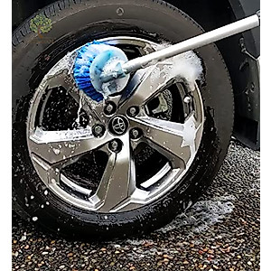 Teravan Blue Round Medium Soft Flow-Thru Brush for Cleaning Car Wheels, Tires, and Utility Cleaning (4.5" Regular Trim)