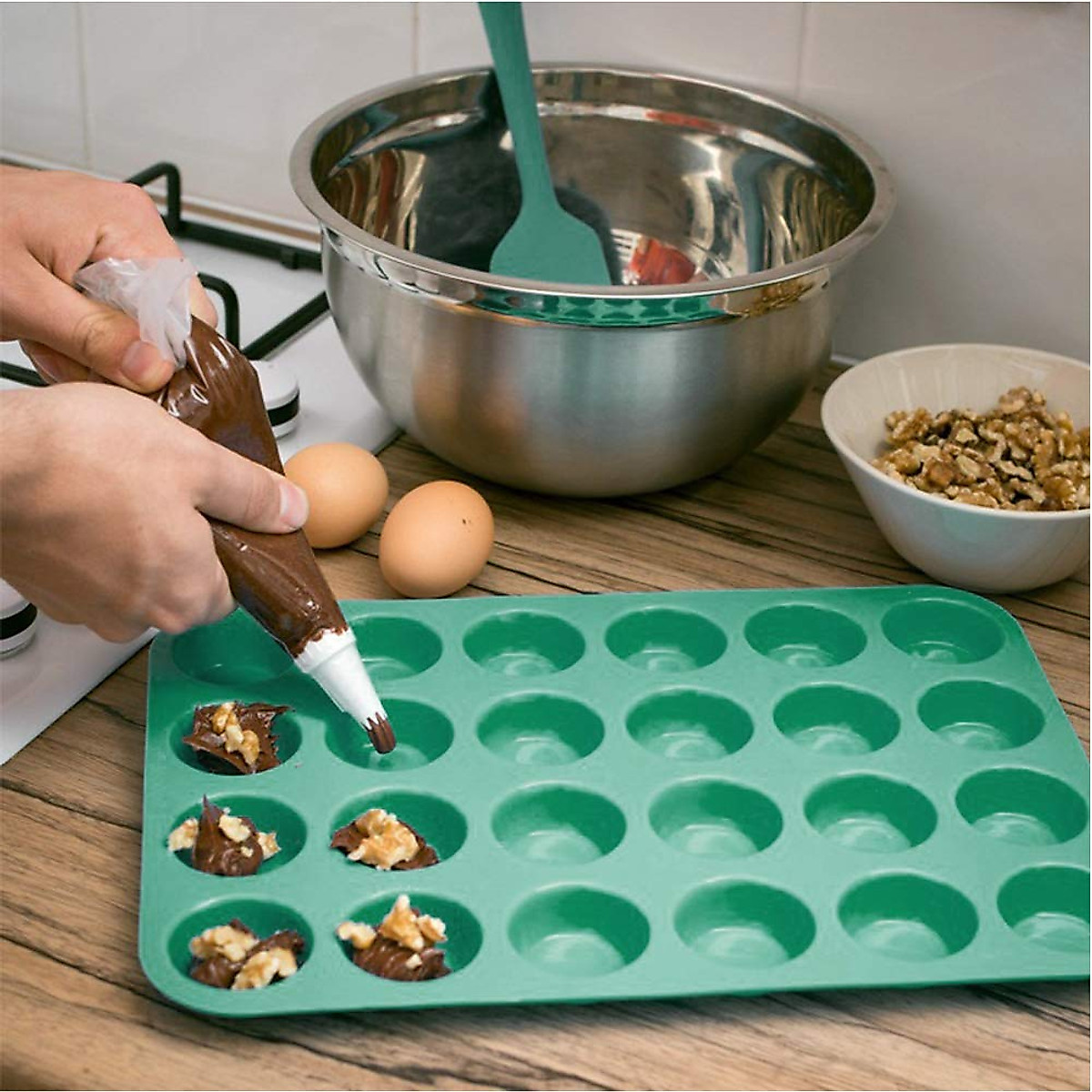 FOCCTS Silicone Muffin Pan, 24 Mini Cupcake Pan for Cream Cheese Fat Bombs, Non Stick, Dishwasher Safe Silicon Bakeware Pans, 2 Pack