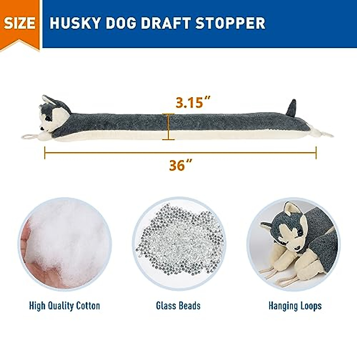 MAGZO Under Door Draft Stopper 36 inch, Cute Husky Dog Door Draft Blocker Sound Noise Cold Air Wind Dust Proof Energy Saving…