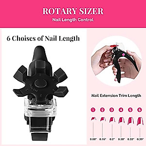 AIRSEE Nail Clippers for Acrylic Nails with Sizer and Catcher Adjustable Nail Tip Cutter with Length Measurement Dial Artificial Fake Extension Trimmer Nail Art Salon Home Manicure Tool Black