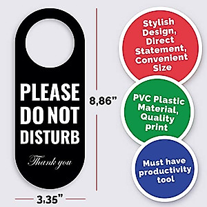 Do Not Disturb Door Hanger Sign 2 Pack (Black/White Double Sided) Please Do Not Disturb on Front and Welcome Please Knock on Back Side, for Office Home Clinic Dorm Online Class and Meeting Session