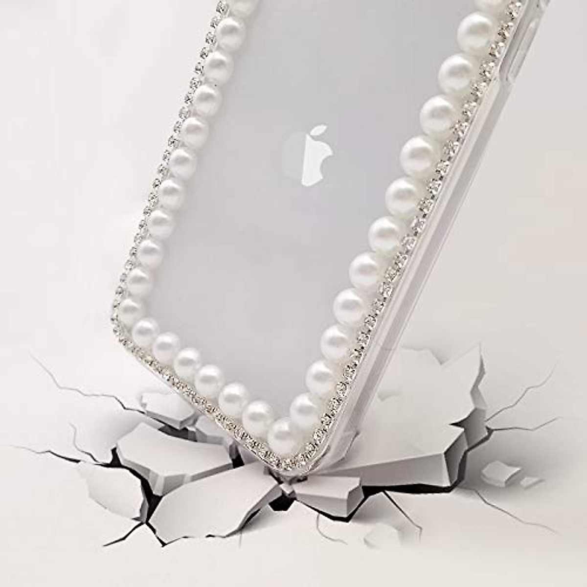 Guppy for iPhone 12 Pro Max Women Girls Bling Diamond Pearl Case Luxury Glitter Handmade Rhinestones Soft Silicone Rubber Sparkly Shiny Protective Cover Case for iPhone 12 Pro Max 6.7" Clear