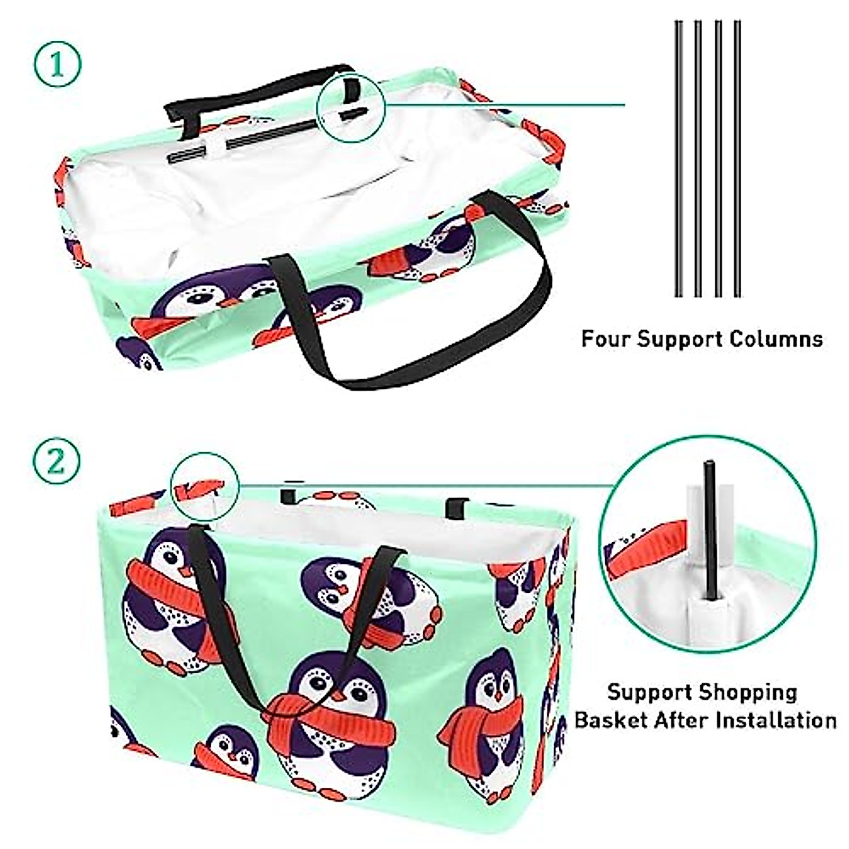 Cartoon Animal Full Print Large Capacity Laundry Organizer Tote Bag - Reusable and Foldable Oxford Cloth Shopping Bags