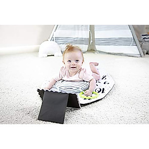 Sassy Tummy Time Play Mat with Large Mirror, Cushioned, Reversible Support Bolster, and Teething Ring, Age 0+