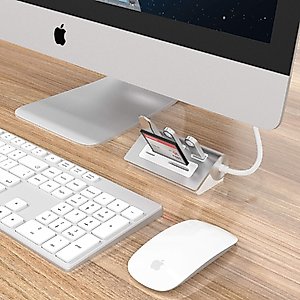KETAKY 6-in-1 USB 3.0 Hub Adapter, 6 Port Triangle Portable Aluminum Hub, with SD/TF/CF Card Reader Combo, for iMac Pro, MacBook Air, Mac Mini/Pro, Surface Pro, PC and Laptop