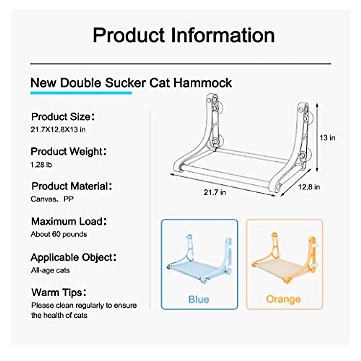 Cat Window Perch,Cat Hammock Window with Two Modes of Use and Easy to Install, Cat Window Bed with Powerful Suction Cups and Easy Cleaning, for Large Fat Cats or Two Cats ，Orange