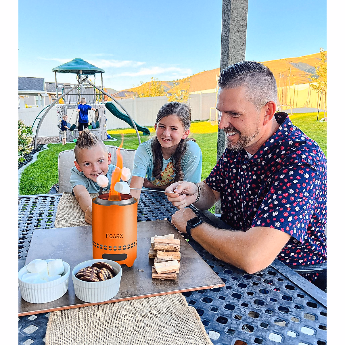 FQARX Tabletop Fire Pit, Low Smoke Mini Fire Pit, Indoor&Outdoor Mini Portable Personal Fireplace, Fueled by Pellets or Wood, Stainless Steel, with Travel Bag