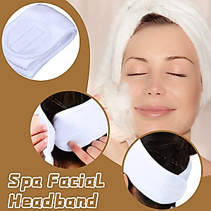 4 Pcs Spa Facial Headband Makeup Head Wrap Adjustable Towel with 30 Pcs Compressed Facial Sponges, 4 Pcs Facial Mask Fan Brushes for Facial Esthetician Supplies (Yellow, White, Orange)