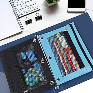 Pencil Pouches, Zipper Binder Pencil Pouch Pen Case With 3 Holes, 3 Ring Zippered Pocket Pencil Pouch for School Office
