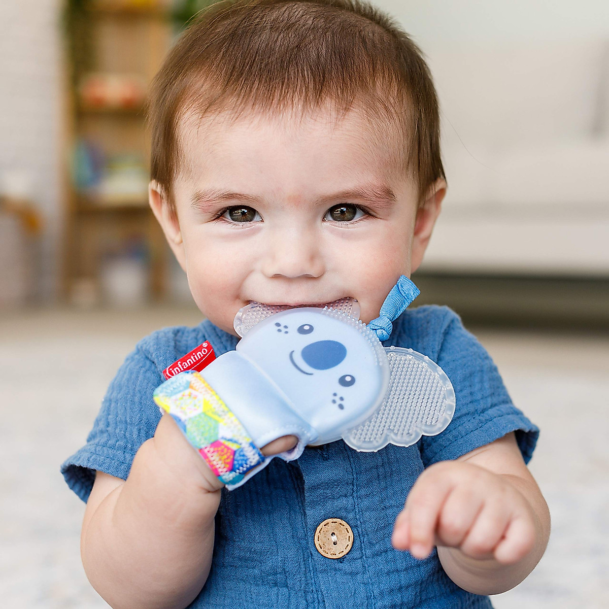 Infantino Crystal Clear Teething Mitten - Teethe & Play Wearable Soft “Mitten” with 100% Paint-Free, Dye-Free Textured Silicone. Easy-Grasp Natural Rubber Teether for Baby (Koala)