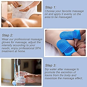 Wumimi 2 Pairs Professional Massage Mitts, Silicone Body Massage Gloves, Two-sided Gentle Body Exfoliating Brush for SPA Massage Skin Care, Anti Cellulite Lymphatic Drainage Tool, Back Scrubber (blue)