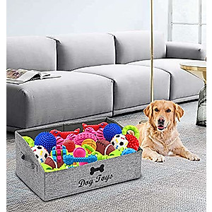 Morezi Linen-Cotton Blend Dog Toy Basket and Dog Toy Box, Dog Toy Basket Storage - Perfect for organizing pet Toys, Blankets, leashes, chew Toys - Snow Grey - Dog