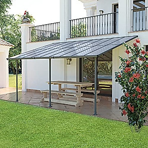 BPS 16.5' x 10' Wall Mount Gazebo Outdoor Pergola Polycarbonate Gazebo with Water-Resistant and UV-Fighting Panels Canopy