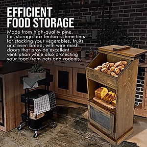 Peaceful Classics Potato Storage Wood Box, Wooden Bread Storage Bins, Decorative Potato and Onion Storage Bin, Potato Bin w/Grocery Section, Wooden Vegetable Storage for Kitchen Pantry, Special Walnut