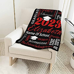 Artsadd Custom Senior 2023 Throws Blanket Personalized Class of 2023 Cap Black Red Bed Blanket Custom Graduation Blanket Gifts for Teens Friend BFF 30x40 Inch