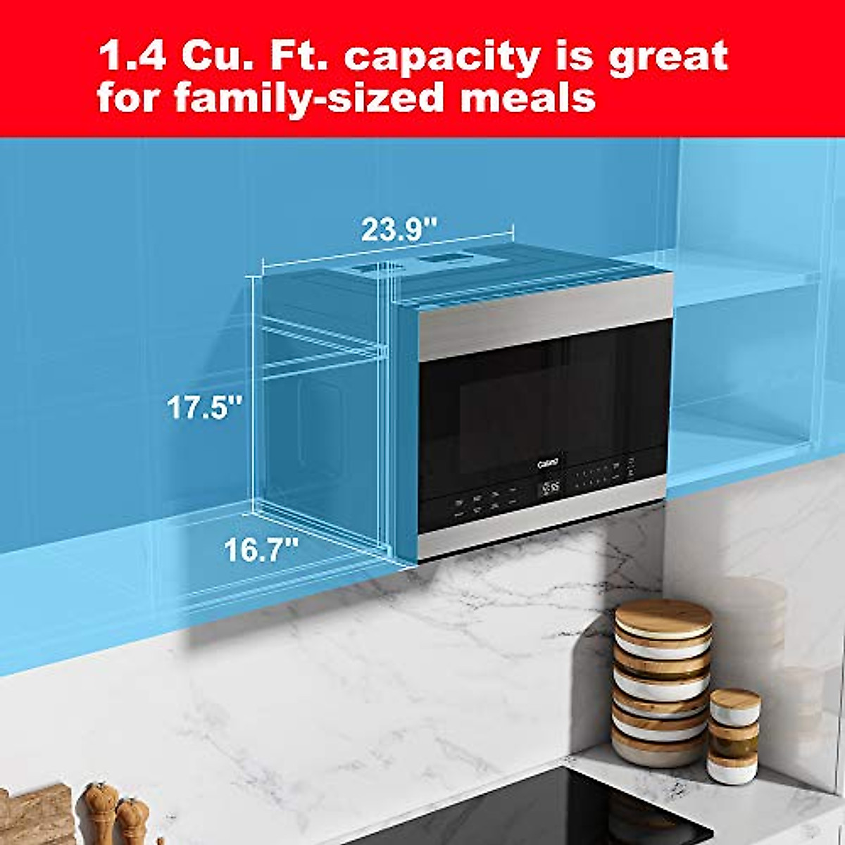 Galanz GLOMJD13S2SW-10 24 inch Over The Range Microwave, Sensor Cooking, Convertible Venting with 2 Speed, LED Lighting, Child Lock, 1000W/120Volts, Stainless Steel, 1.3 Cu Ft