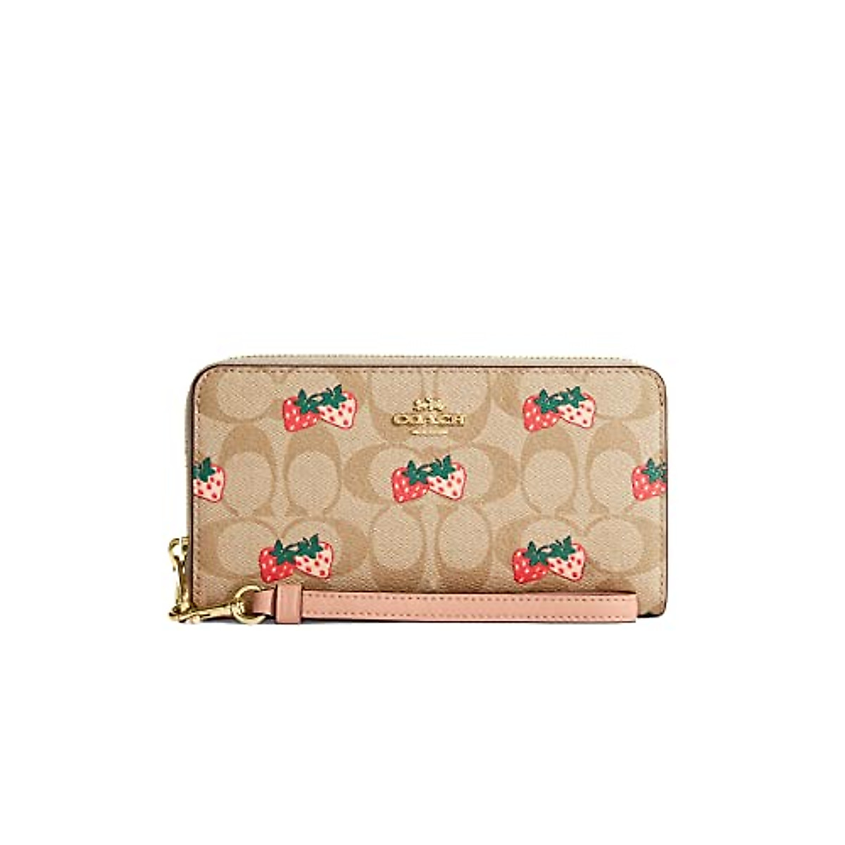 COACH Signature Strawberry Leather Long Zip Around Clutch Wallet - #CB593