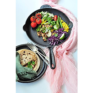 IMUSA USA 12" Cast Iron Skillet with Helper Handle for Indoor & Outdoor