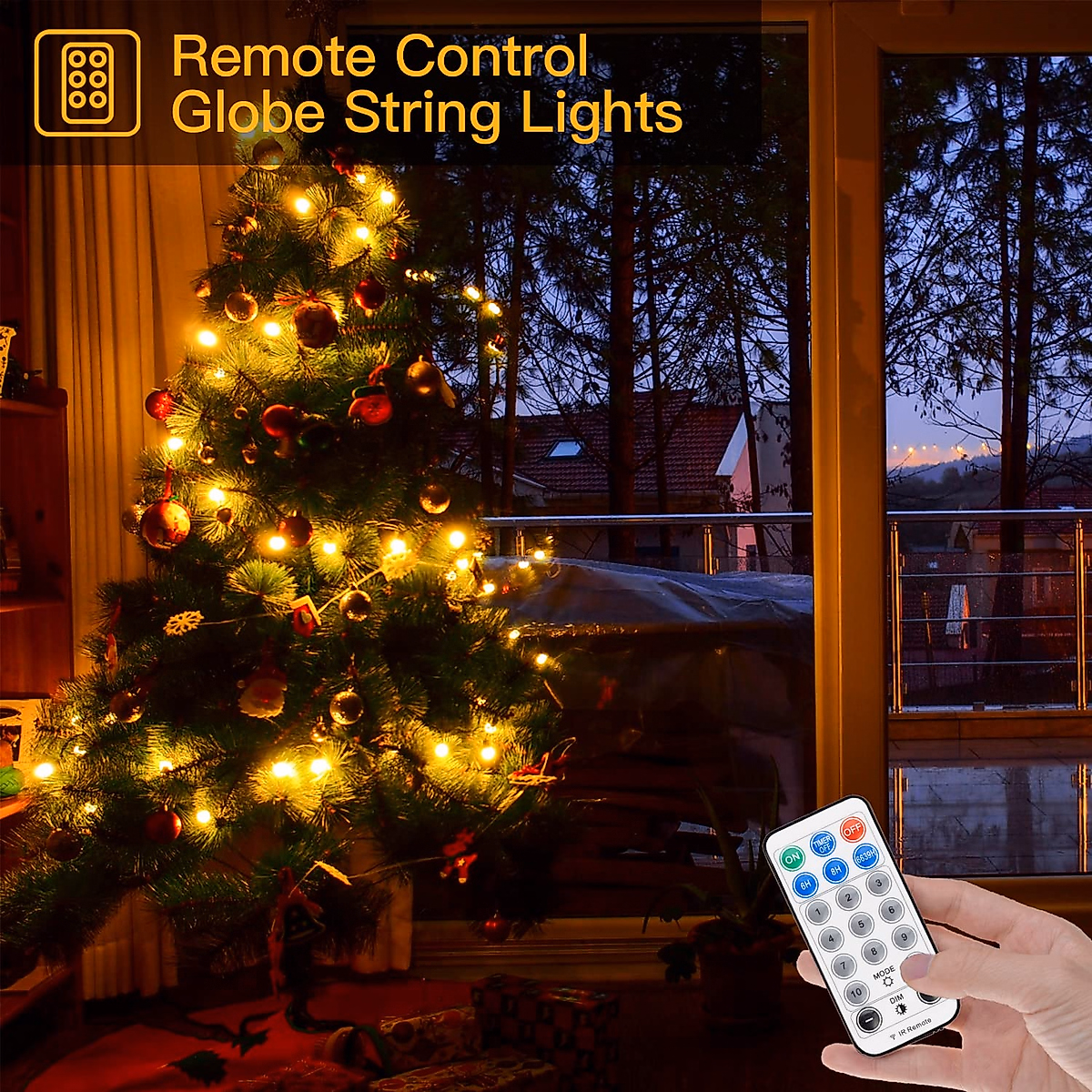 Ollimy Globe String Lights USB Powered, 40FT 80LED Waterproof Christmas Lights with Remote, Warm White+Multicolor Fairy Lights for Indoor Outdoor Christmas Home Party Patio Garden Wedding