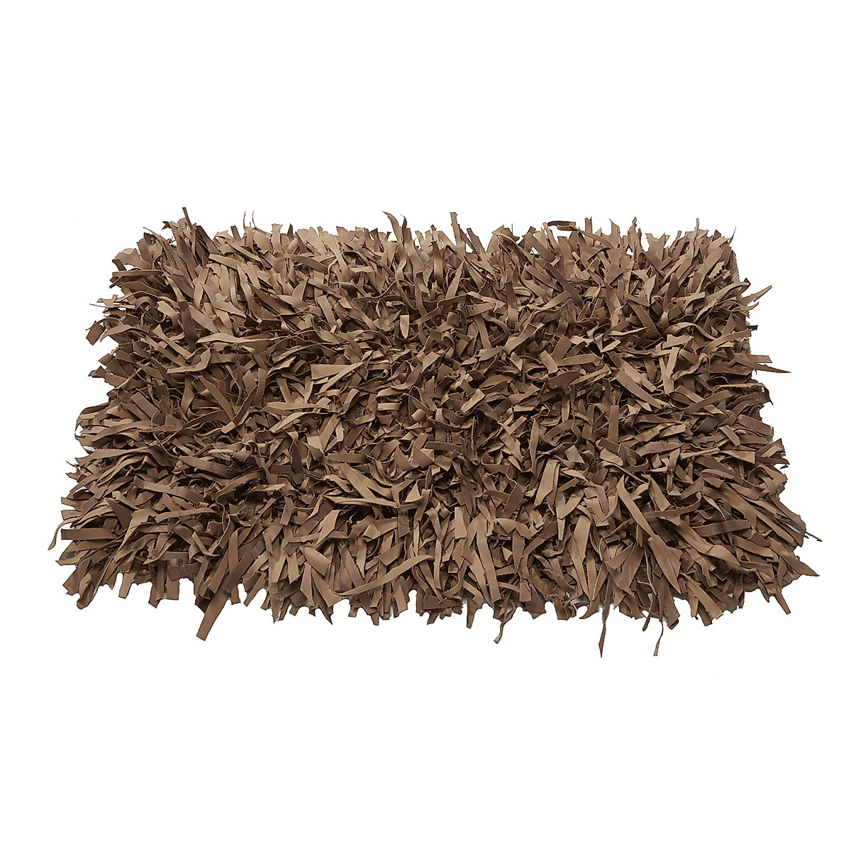 HF by LT Handwoven Leather Shag Rug - 23" x 35", Pecan Brown, Durable and Stylish Modern Leather Accent Rug for Entryway, Living Room, or Bedroom Decor