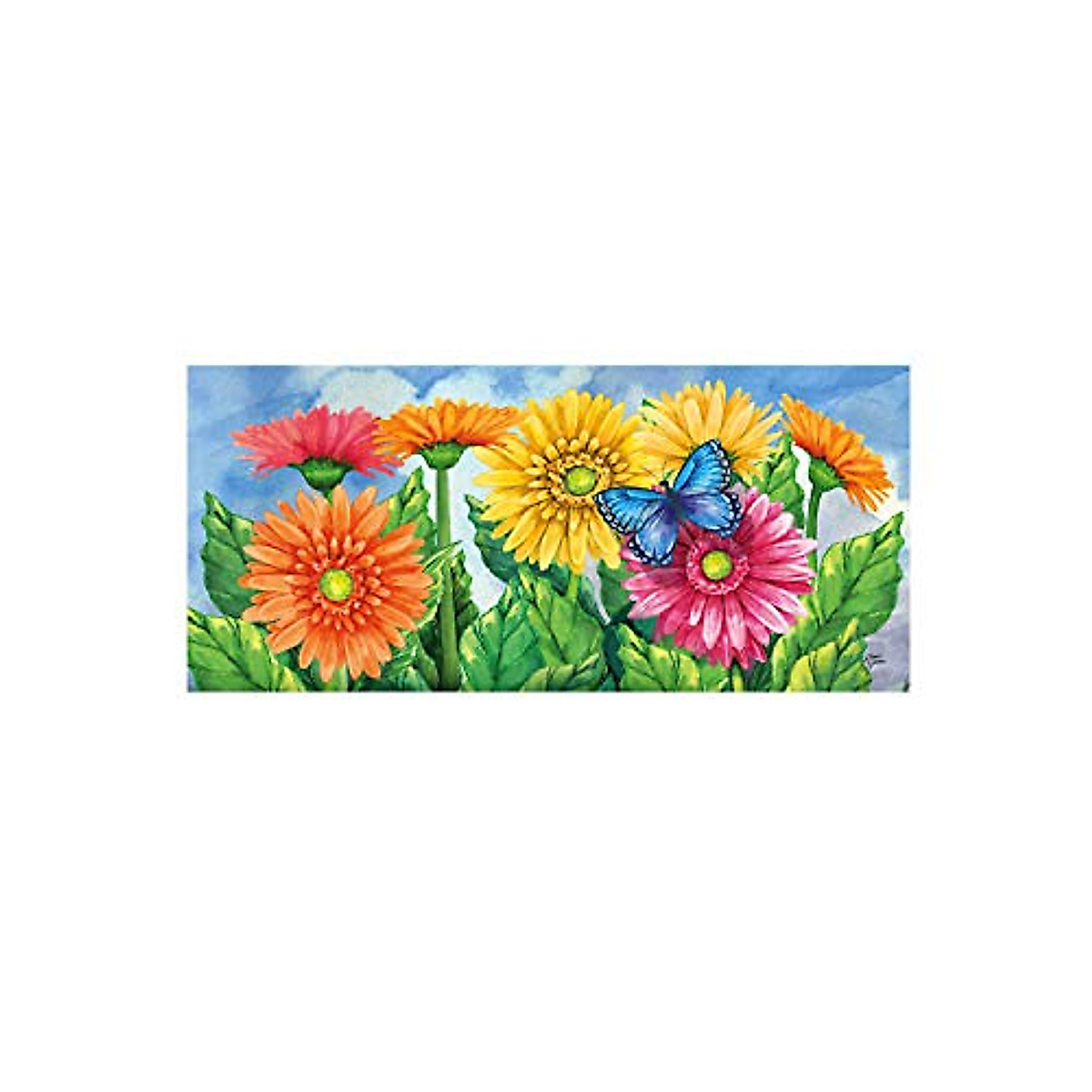 Evergreen Sassafras Gerbera Daisies Interchangeable Entrance Doormat | Indoor and Outdoor | 22-inches x 10-inches | Non-Slip Backing | All-Season | Low Profile | Home Décor