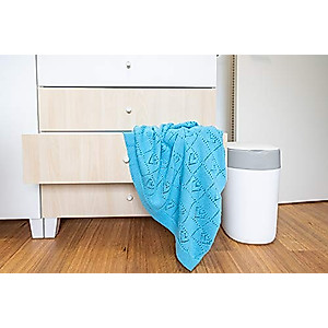 100% Organic Cotton Large Knit Baby Blanket, Swaddle, Receiving, Stroller and Photography Blankets, Pink, Blue and White, 40”x47” GOTS Certified – Boy, Girl for Newborn, Infant and Toddler (Blue)