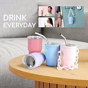 6 Pack Mini Stanley Cup with Colored Sleeves, 3oz Mini Tumbler Shot Glass with Straw, Lid and Acrylic Chains, Small Stainless Steel Insulated Sublimation Shot Glasses for Bachelorette Party Hot & Cold