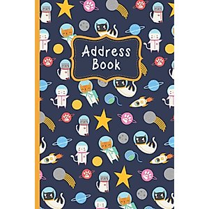 Address Book: Kids Alphabetical Address Book with Cute Space Cats Design