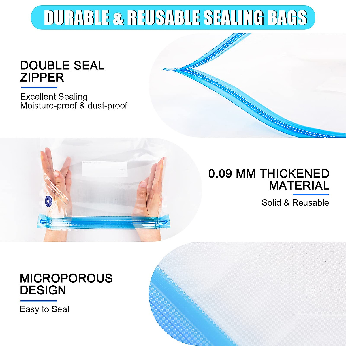 AMOLEN Filament Storage Bag Vacuum Kit with Two Sizes - 51 PCS Cleaning Drying Sealed 25 Bags for 3D Printer Filament with Desiccants/Humidity Indicator Cards/Clips/Hand Pump