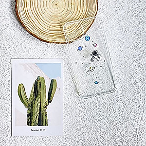 NITITOP Compatible with iPhone 14 Case Clear Cute with Astronaut Outer Space Aesthetic Planet Star Creative Pattern, for Women Girl Soft TPU Shockproof Cover for iPhone 14-Embrace