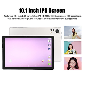Yunseity IPS HD 10.1 Inch Tablet, 8G RAM 256GB ROM Tablet PC for Adults Kids, 2.4 5G WiFi, 8MP 20MP Cameras, 8 Core CPU, GPS Navigation, 6000Mah Battery, Dual SIMs