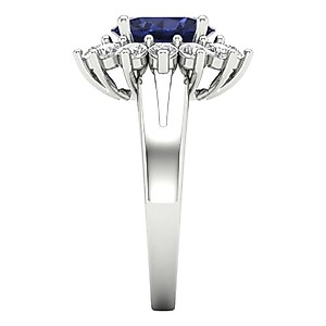 Clara Pucci 2.36 ct Oval Cut Solitaire Halo Genuine Simulated Blue Sapphire Engagement Promise Anniversary Bridal Ring 18K White Gold 6.5