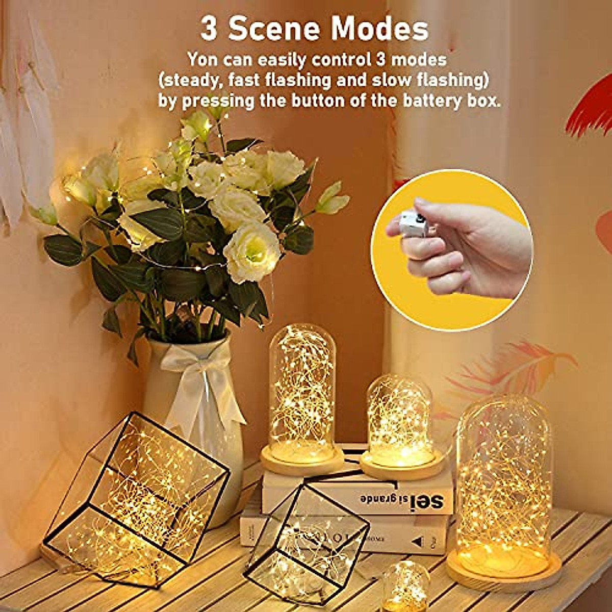 12 Pack Fairy Lights Battery Operated, 3 Speed Modes, Extra 12 Batteries for Replacement, 7Ft 20 LED Mini String Lights, Waterproof Copper Wire, Twinkle Firefly Lights for Christmas Decorations