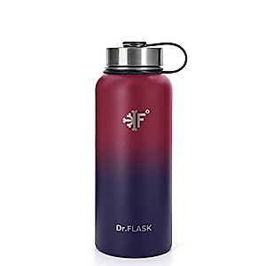Dr.FLASK Sports Water Bottle - 32 Oz, 3 Lids (Straw Lid), Leak Proof, Vacuum Insulated Stainless Steel, Double Walled, Thermo Mug, Metal Canteen