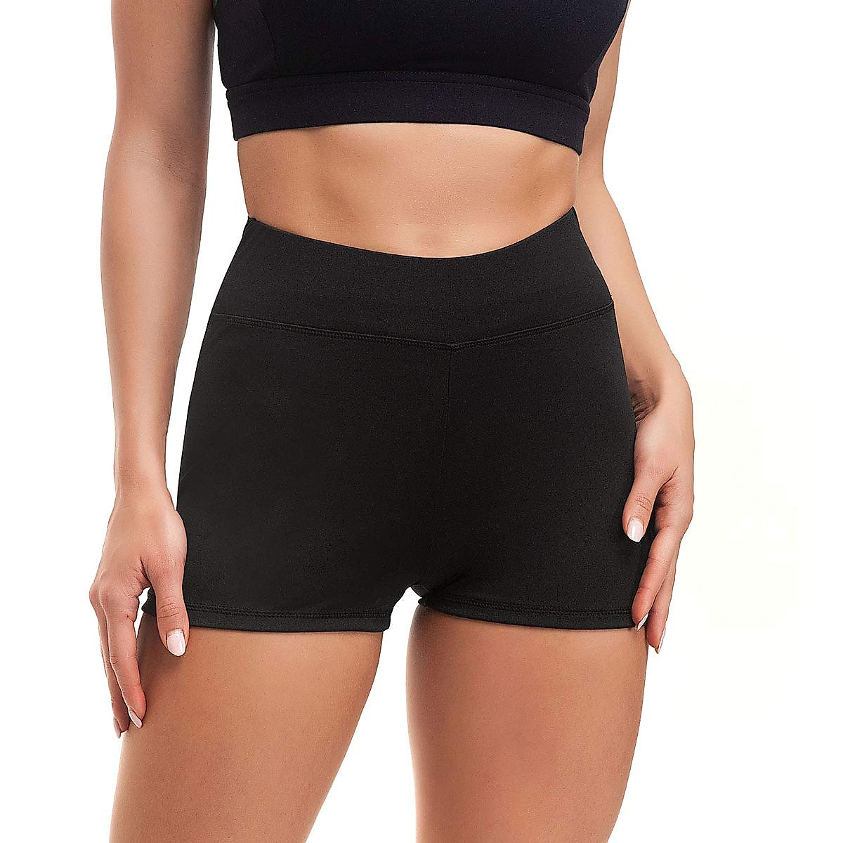 Women Yoga Shorts Ruched Booty High Waisted Gym Workout Shorts Butt Lifting Hot Pants Black