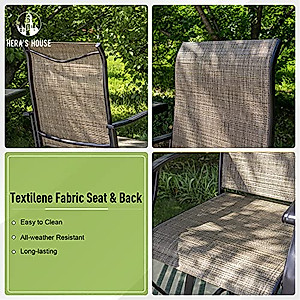 HERA'S HOUSE Outdoor Swivel Bar Stools, Outside Bar Height Patio Chairs Set of 4 with Solid Back & Armrest, All Weather Textilene Sling Fabric Chair for Lawn Garden