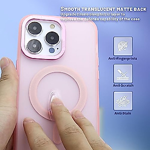 TODXARZC Magnetic Case for iPhone 14 Pro Max Case with MagSafe [Military Drop Protection] Shockproof Slim Translucent Matte Back Phone Case Cover for iPhone 14 Pro Max for Women Men 6.7'' Pink