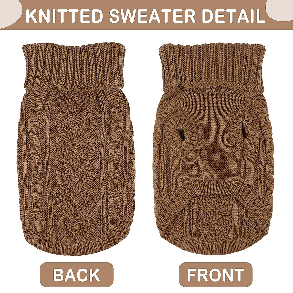 Small Dog Sweaters Dog Sweaters for Small Dogs Winter Dog Clothes for Chihuahua Warm Puppy Sweaters Cute Pet Clothes Turtleneck Doggie Outfit Thanksgiving Dog Sweater Girl Male (Khaki, S)